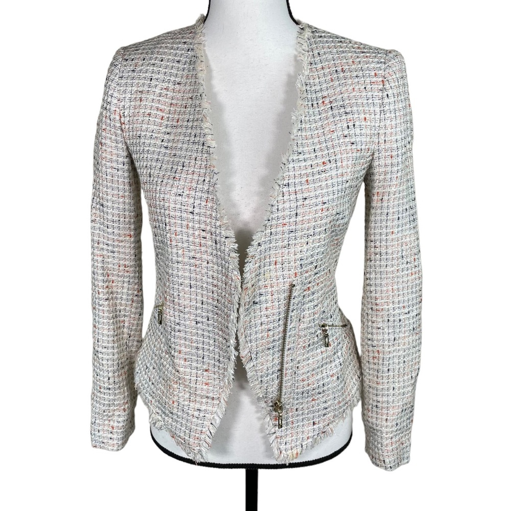 Mng Mango Boucle Tweed Biker Blazer - Gem